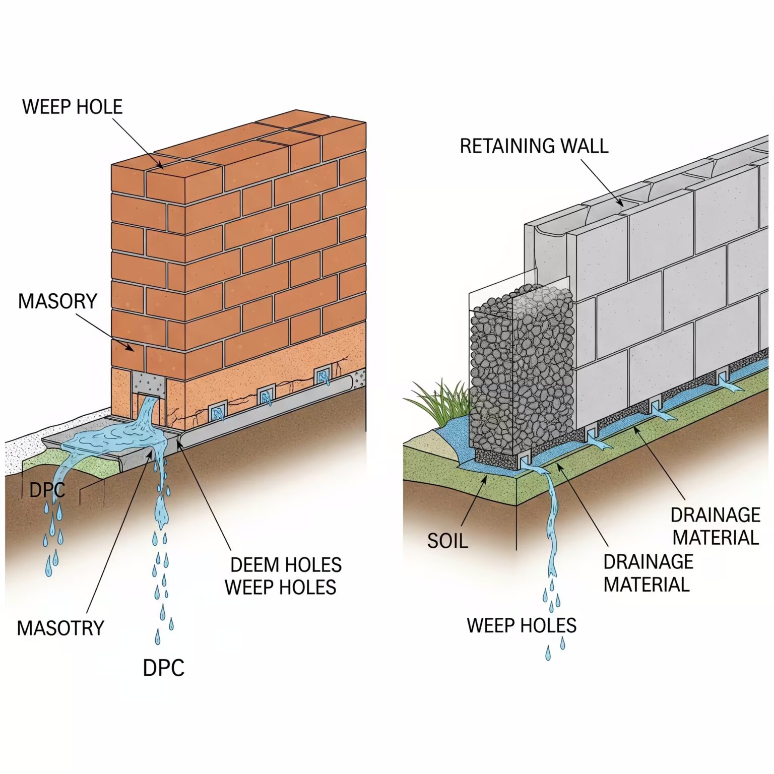Weep Holes in Masonry and Retaining Walls: Types, Functions, and Importance